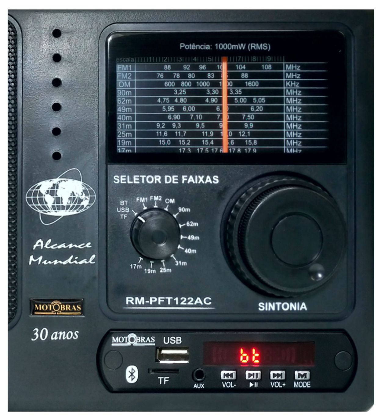 RM-PFT122AC- Rádio 12 Faixas, Bluetooth – Motobras